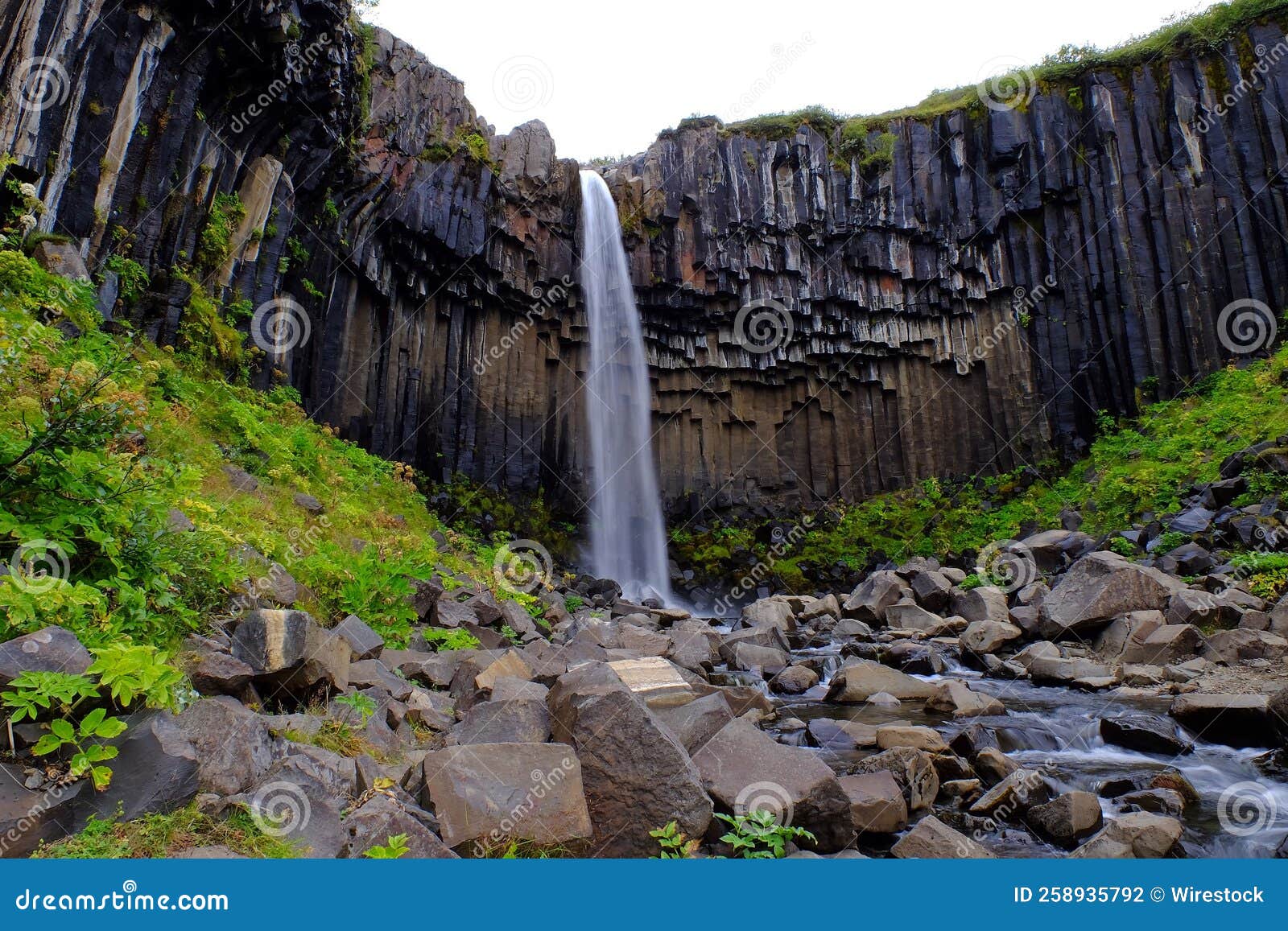 Svartifoss Waterfall Surrounded by Dark, Sharp, Hexagonal Rock Columns ...