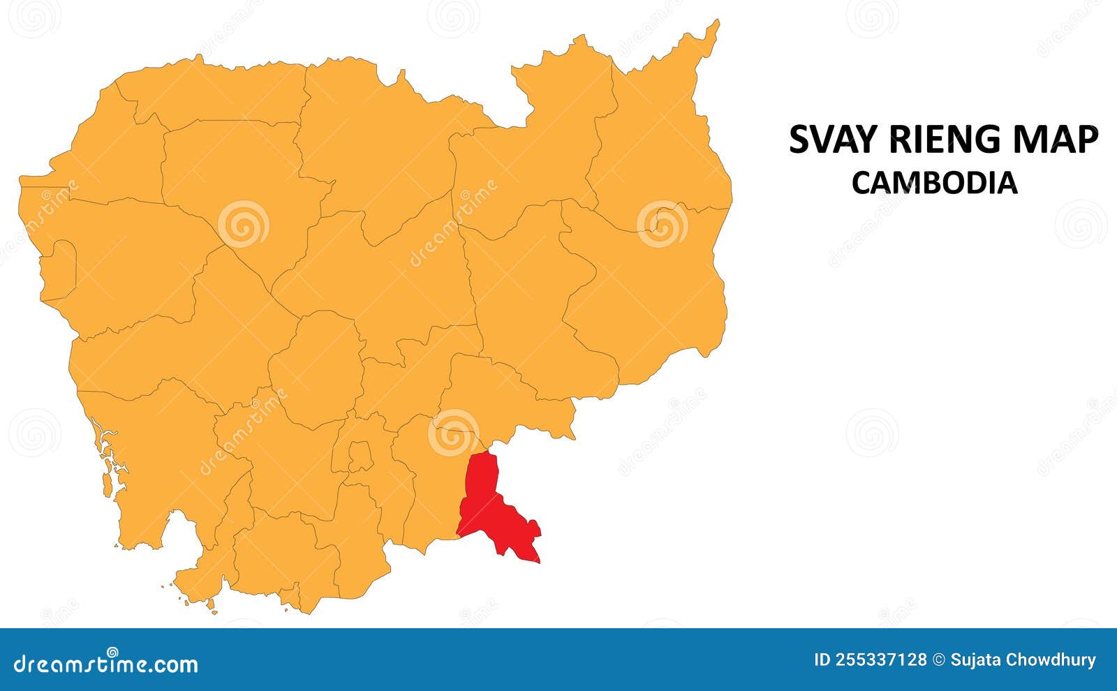 Svay Rieng State and Regions Map Highlighted on Cambodia Map Stock ...