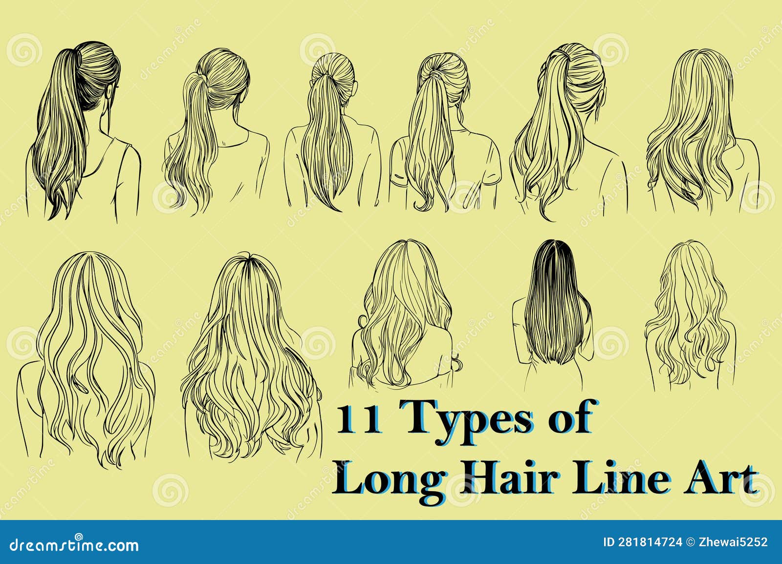 Girl Drawing Long Hair in Line Art Stock Vector - Illustration of ...