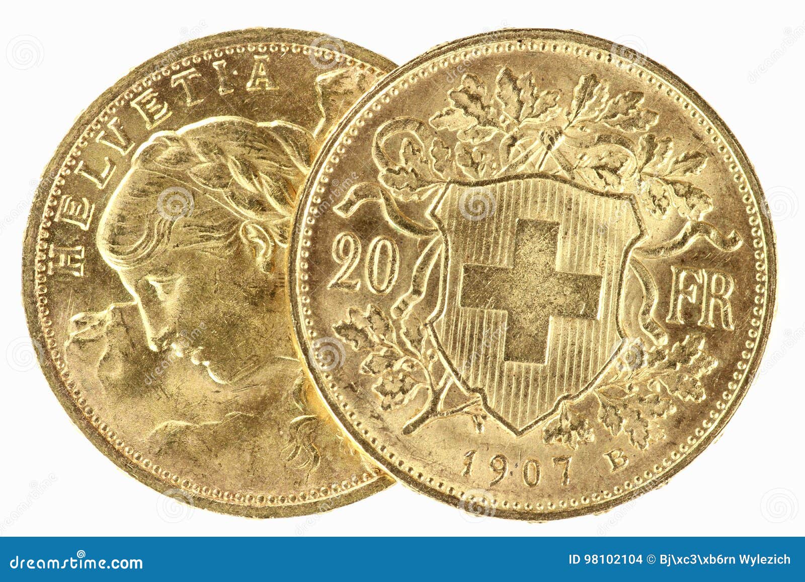 Svizzero Vreneli fotografia stock. Immagine di moneta - 98102104