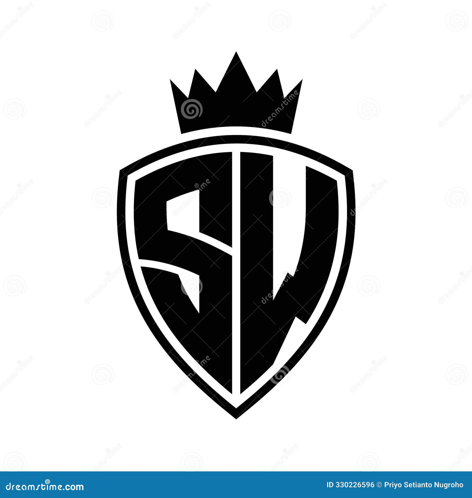 SW Letter Monogram Shield and Crown Outline Shape with Black and White ...