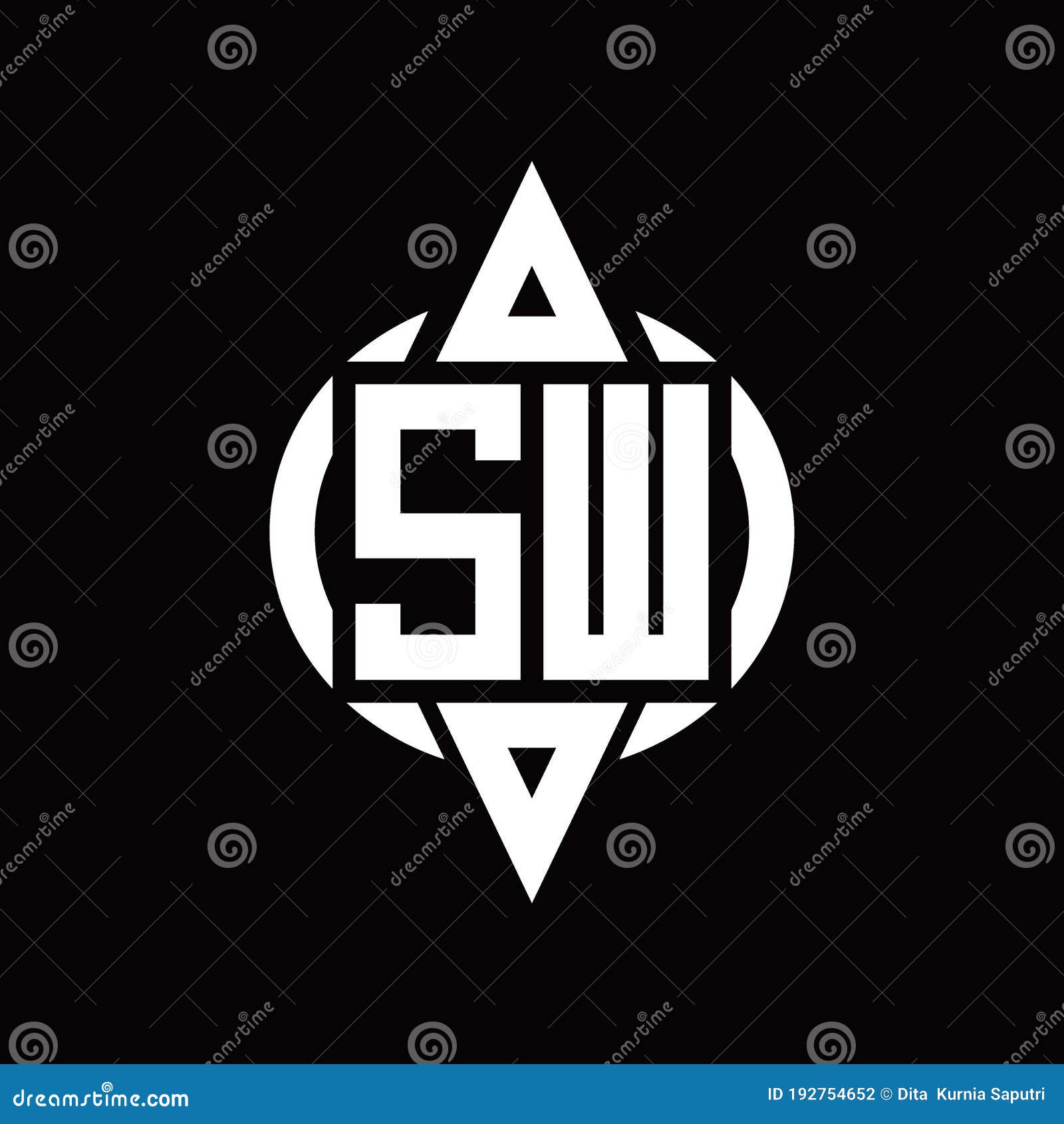 SW Logo with Circle Rounded Combine Triangle Top and Bottom Side Design ...