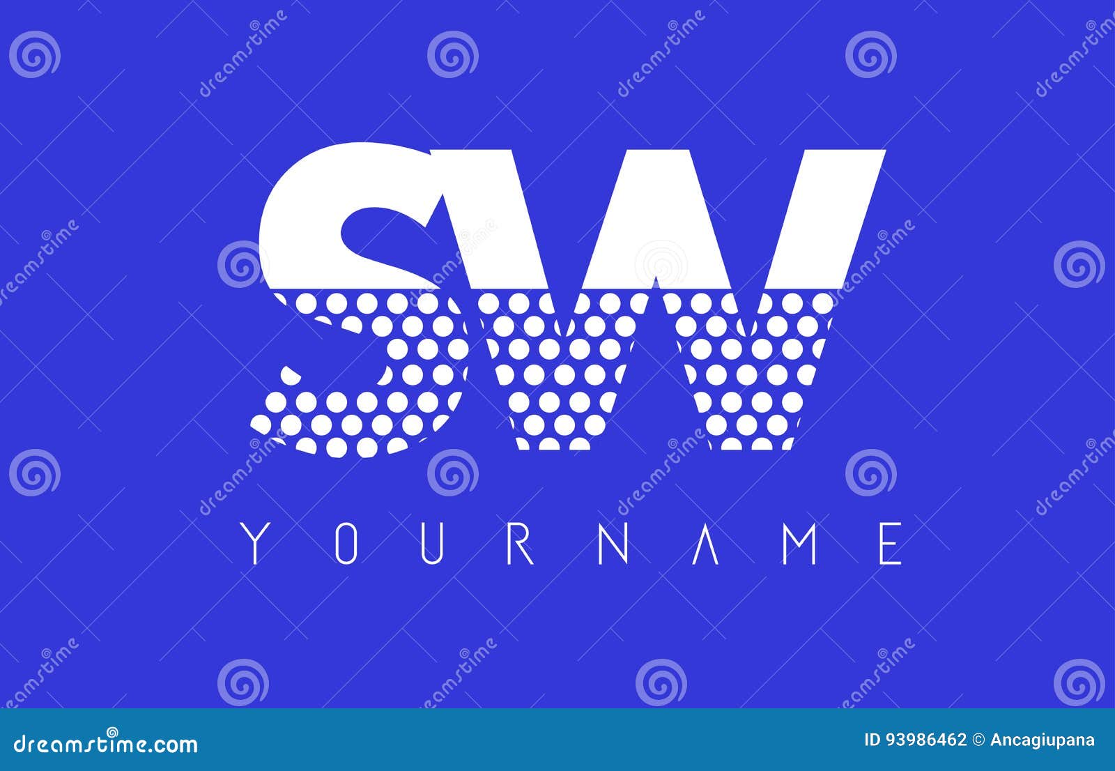 SW S W Dotted Letter Logo Design with Blue Background. Stock Vector ...