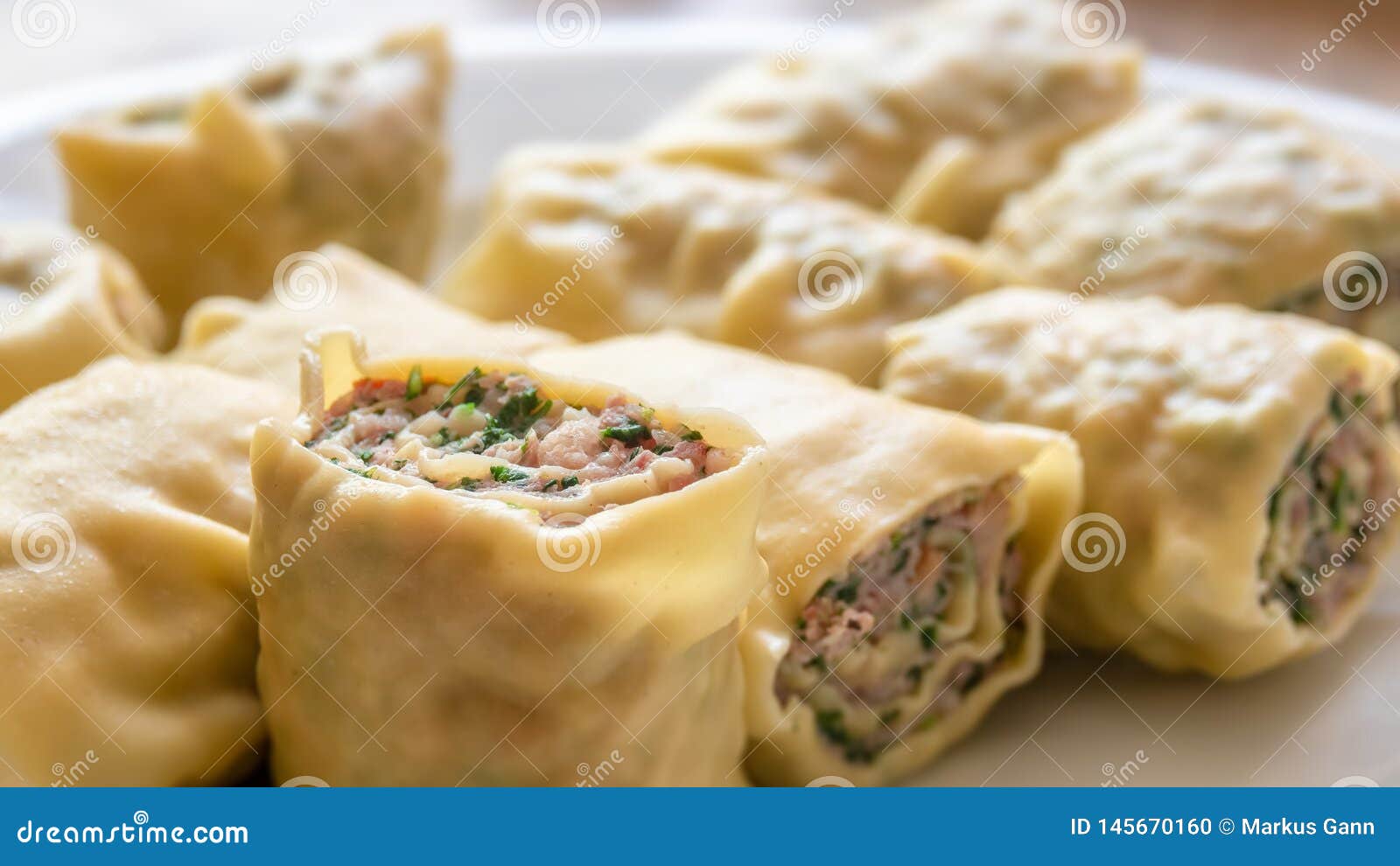 Swabian Dumplings with Minced Meat Filling Stock Photo - Image of ...