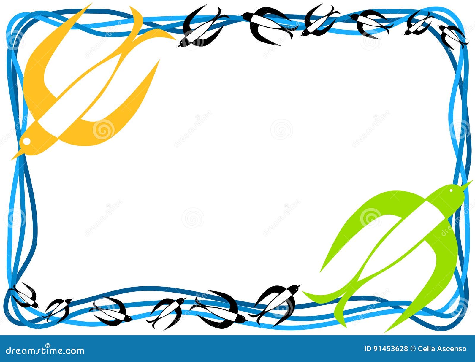 Swallow birds flying frame stock illustration. Illustration of cards ...