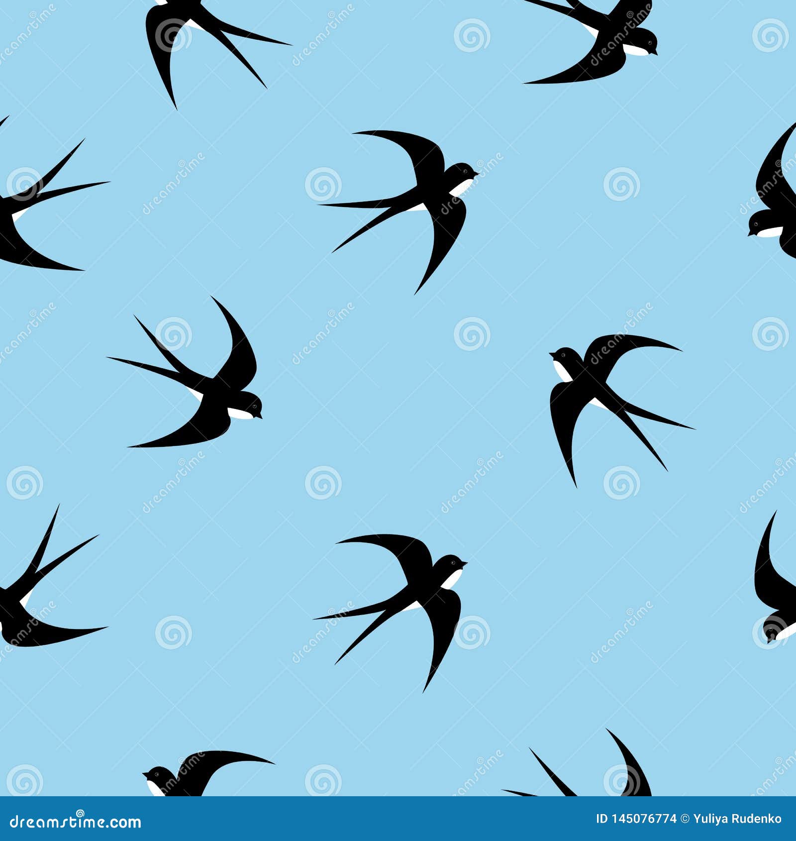Swallow, Swift, Birds. Graphic Vector Pattern. Decorative Seamless ...