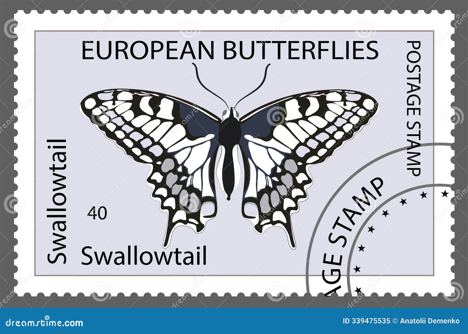 Butterfly on a Postage Stamp. Vector Stock Illustration - Illustration ...