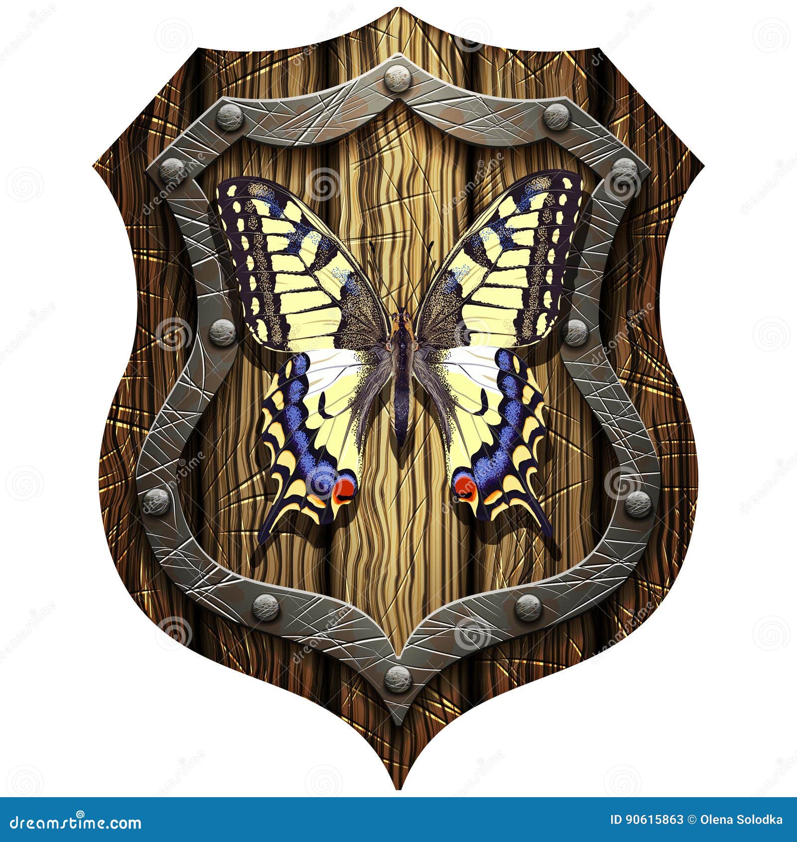 Swallowtail Butterfly on Oak Heraldic Knight Shield Stock Vector ...
