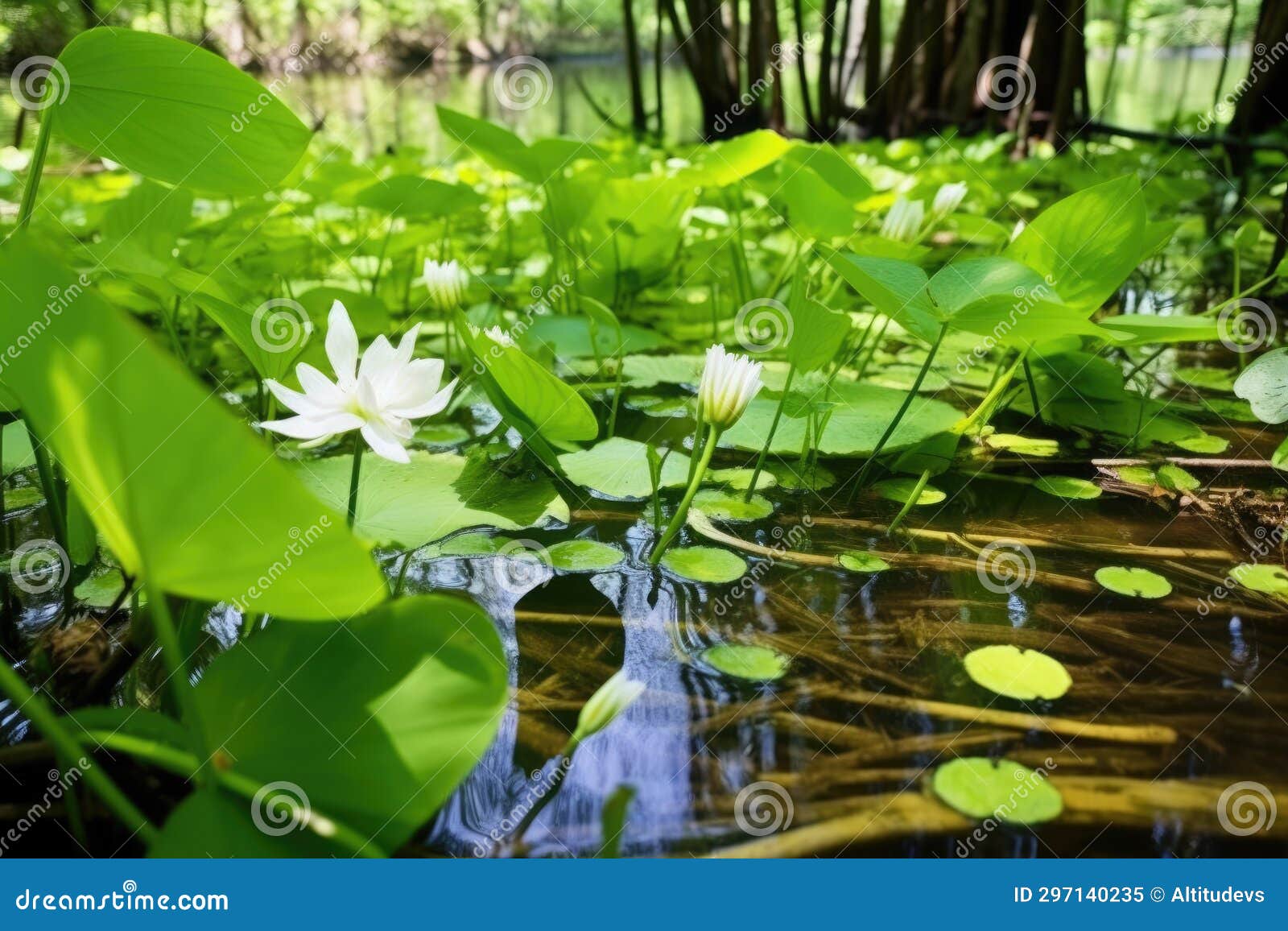 Swamp Lilies and Water Bugs Active in Spring Stock Image - Image of ...