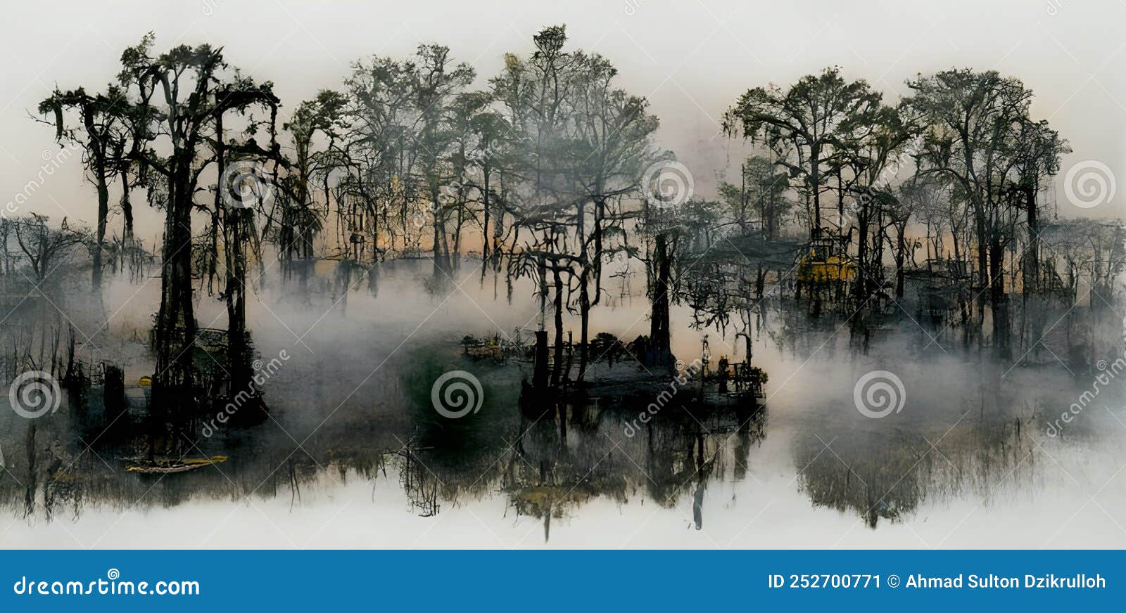 Swamp and mist stock illustration. Illustration of mist - 252700771