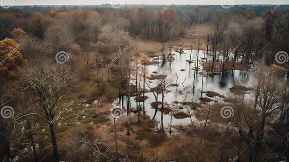 Swamp, River and Trees Seen from Above Stock Illustration ...