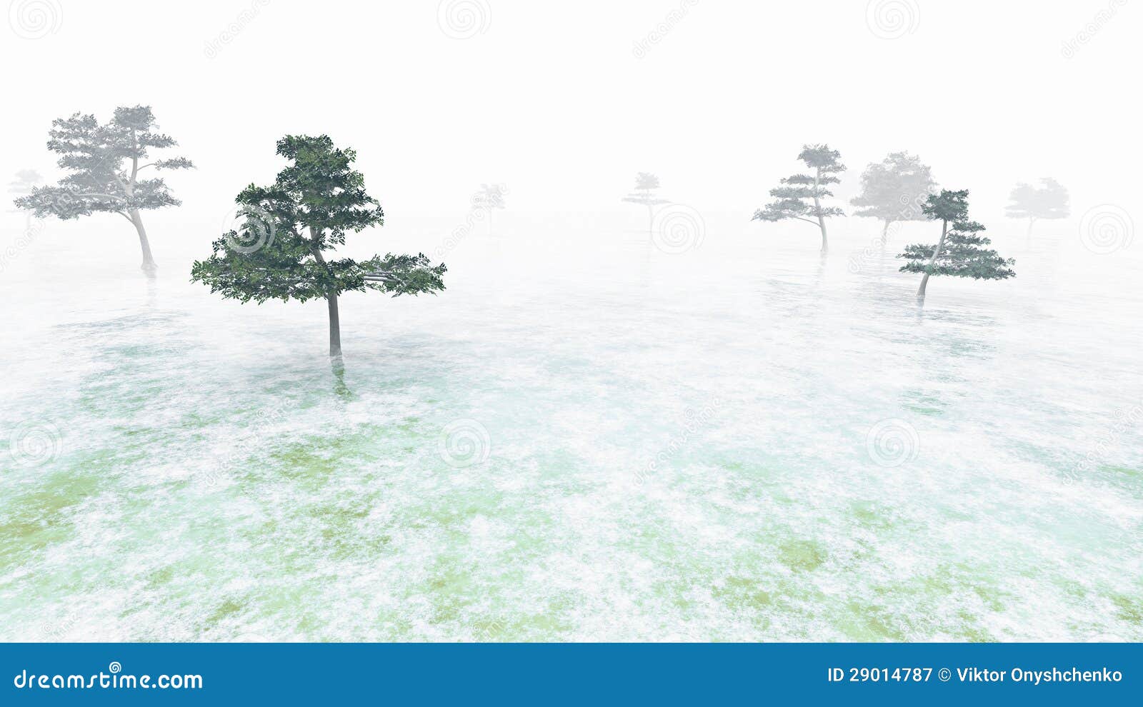 Swamp with sparse trees stock illustration. Illustration of landscape ...