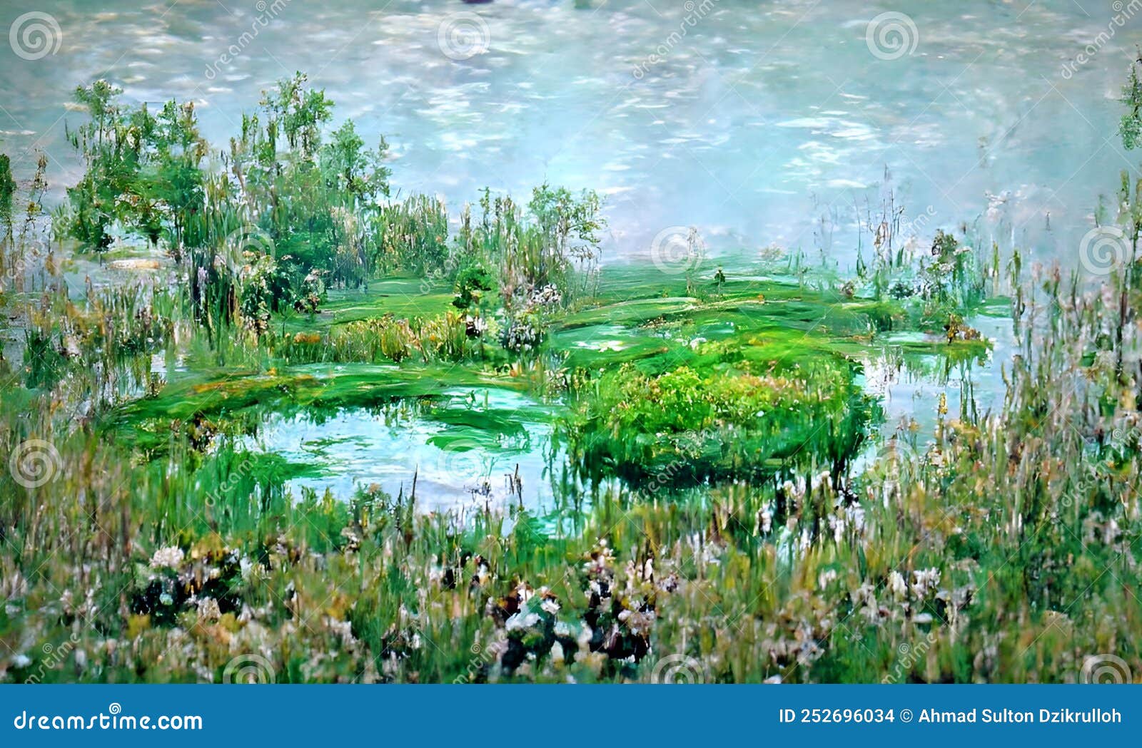 Swamp and wild flowers stock illustration. Illustration of forest ...