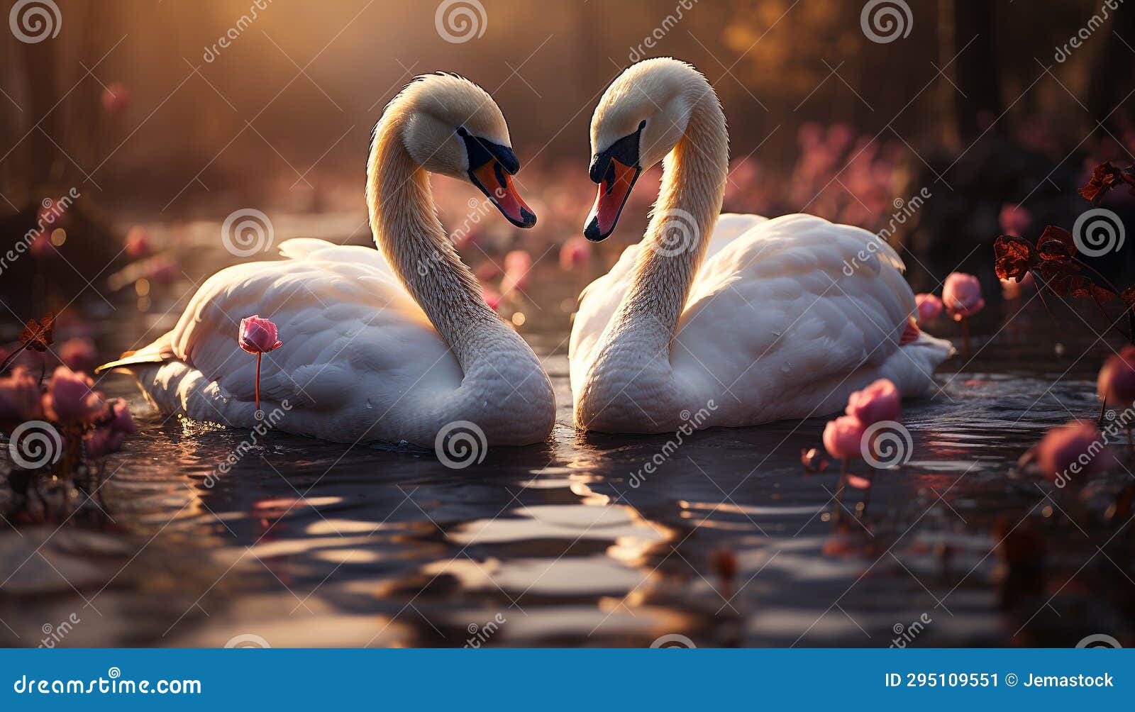 Swan Elegance Reflects Love in Nature Tranquil, Romantic Pond Generated by AI Stock Image ...