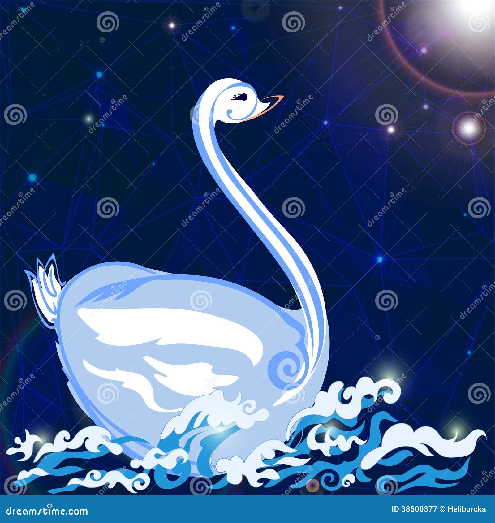 Swan floats on the waves stock vector. Illustration of decoration ...