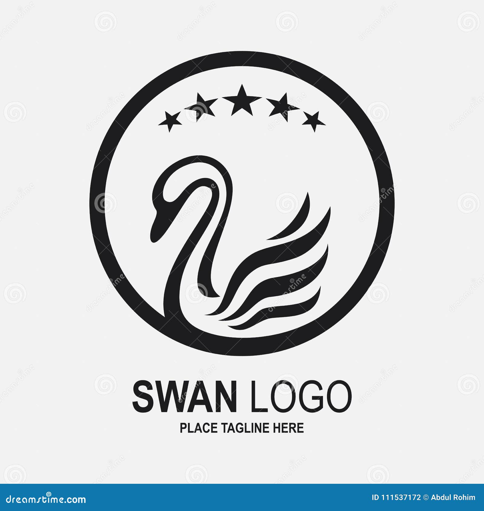Swan Icon Design Template. Black Swan Icon and Star in Round Frame ...