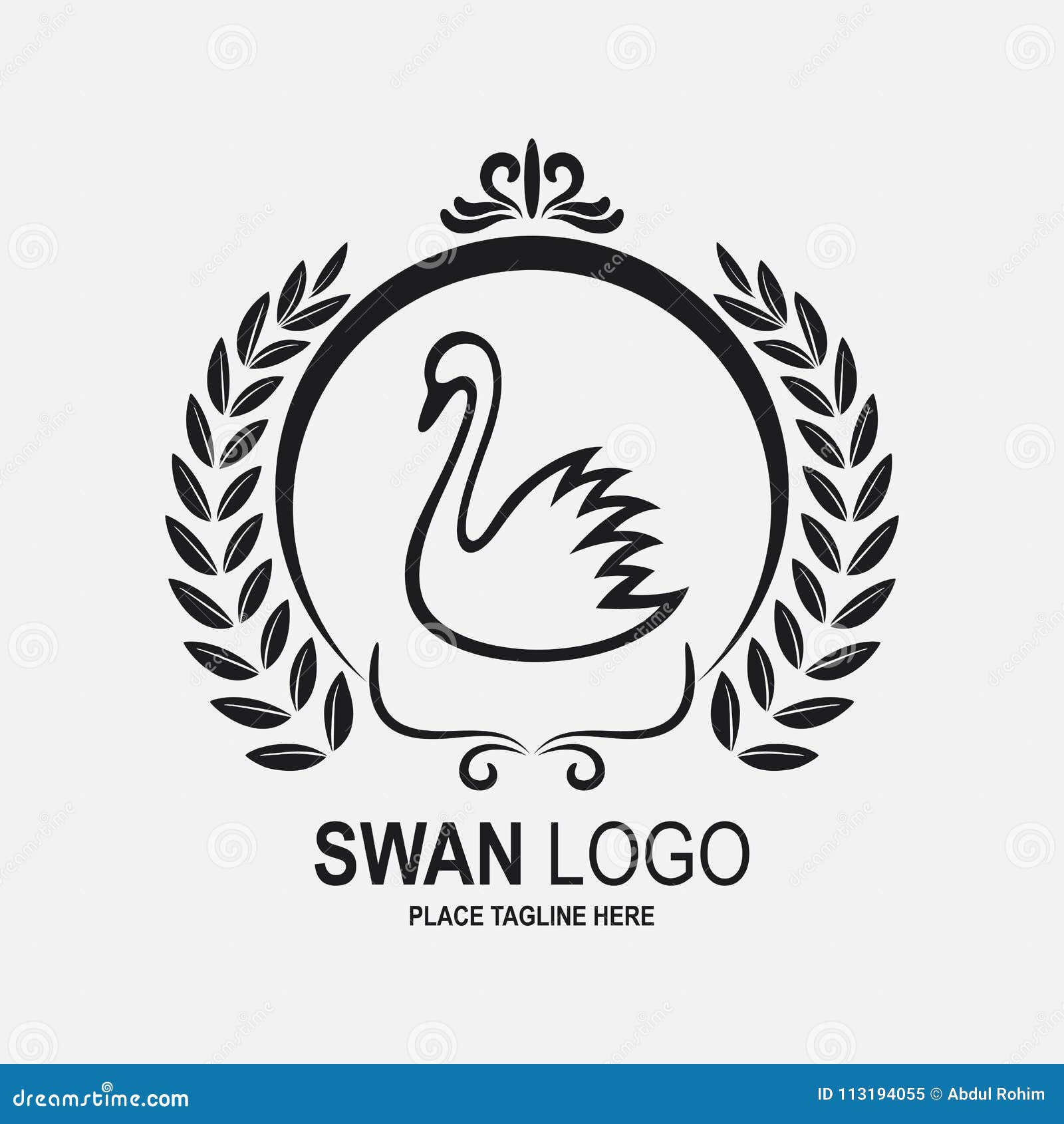 Swan Icon Design Template. White Swan and Laurel Wreath in Round Frame ...