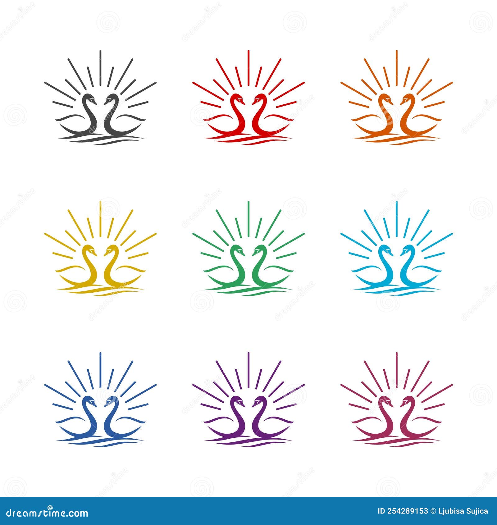 Swan Logo Design. Set Icons Colorful Stock Vector - Illustration of ...