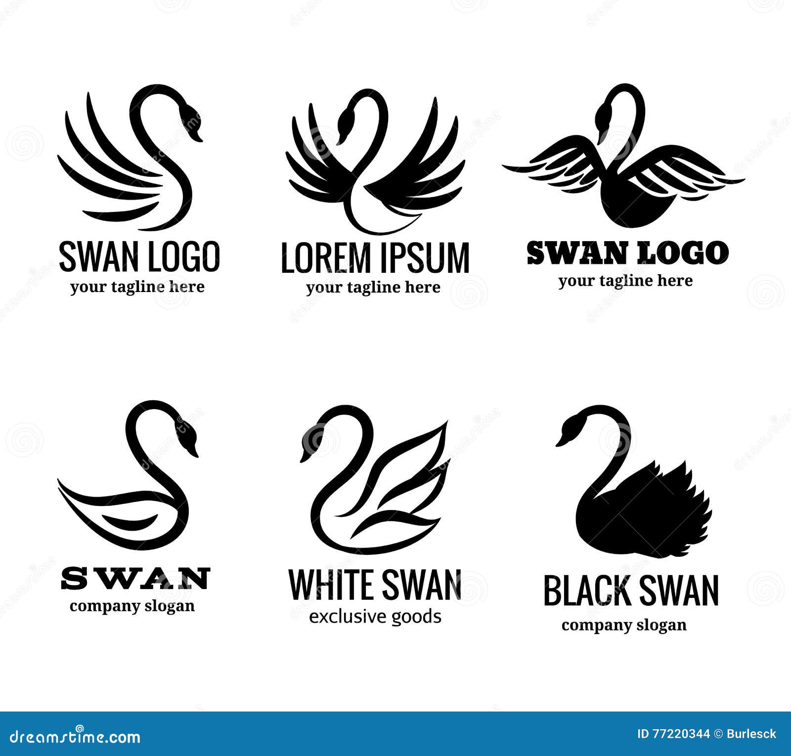 Swan Logo Set Black Logotypes Vector Stock Vector - Illustration of ...