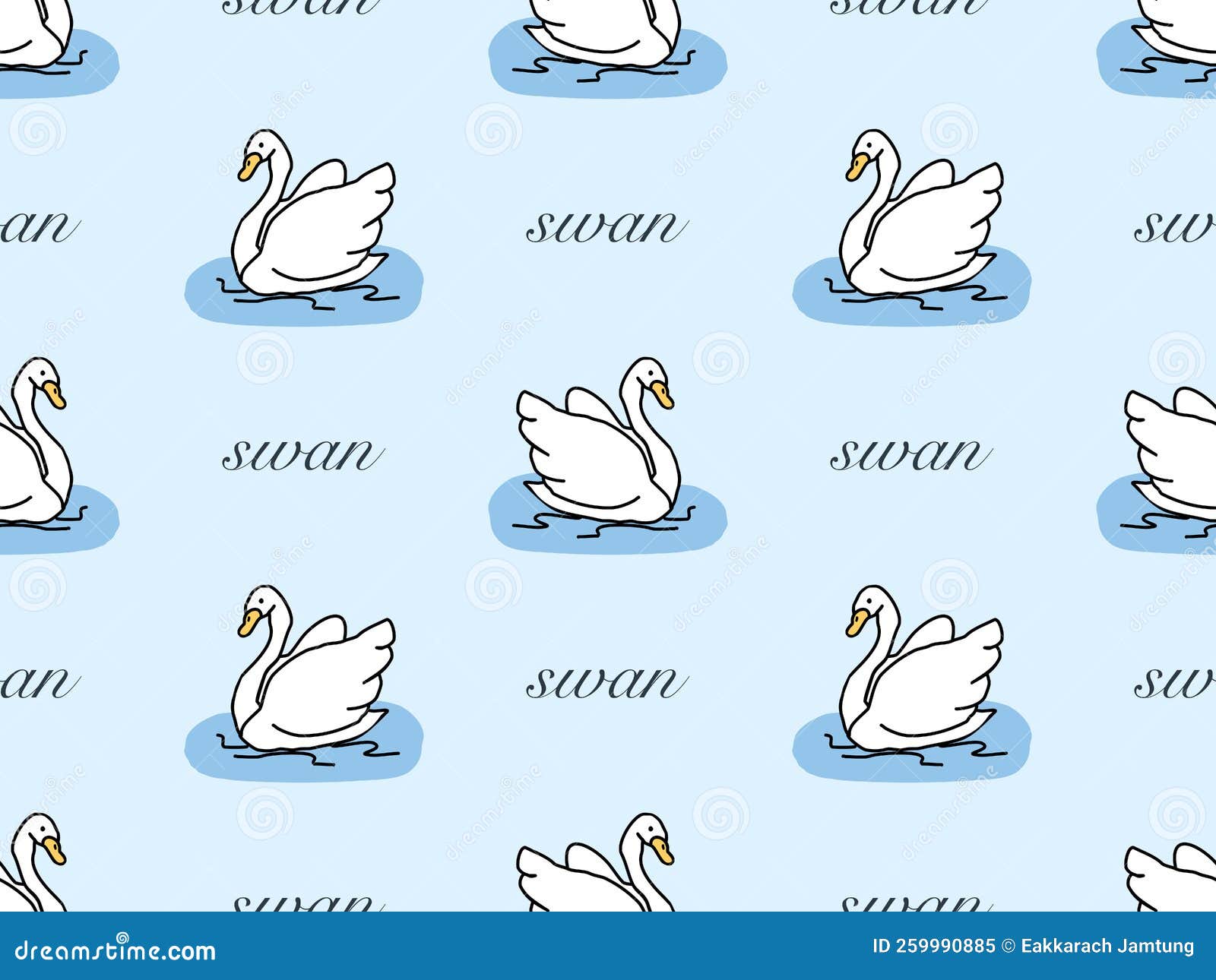 Swan Seamless Pattern on Blue Background Stock Illustration ...