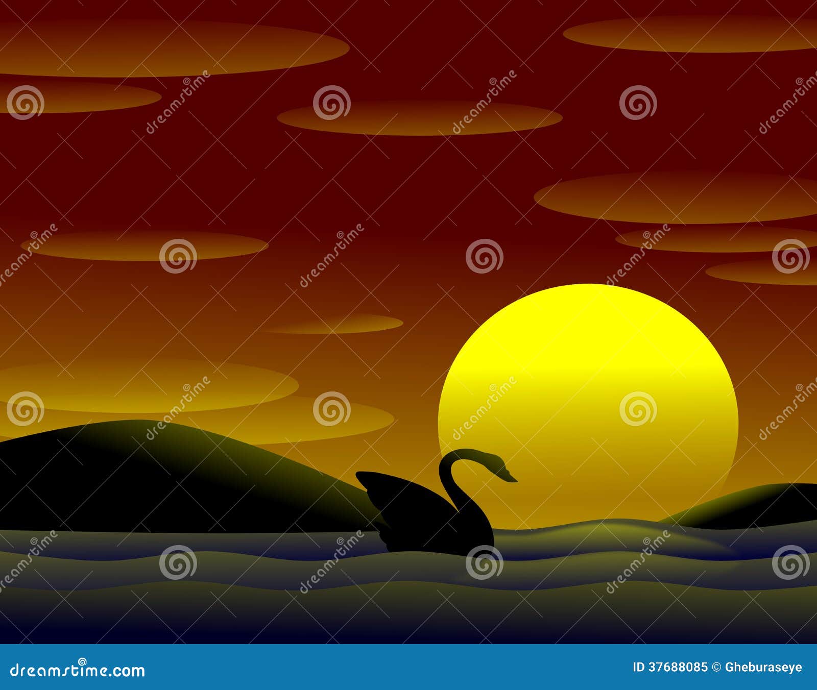 Swan at sunset on lake stock illustration. Illustration of dating ...