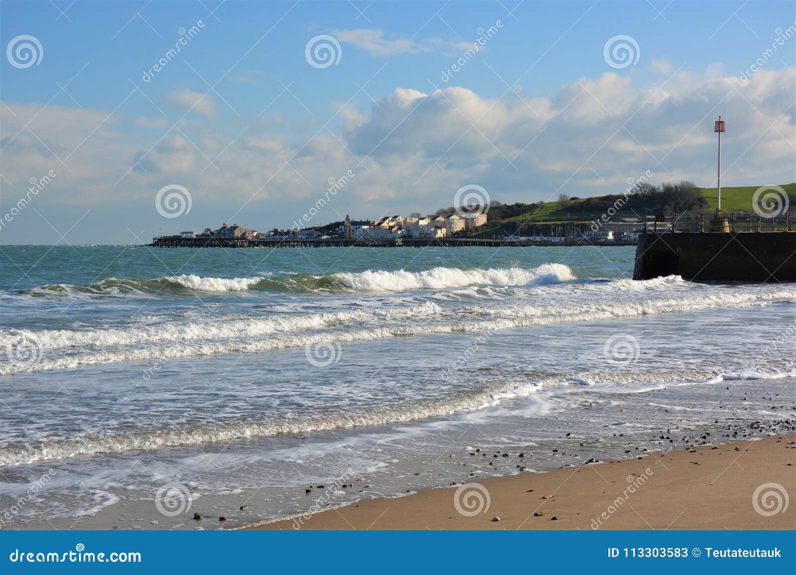 Swanage Beach, England stock image. Image of wallpaper - 113303583