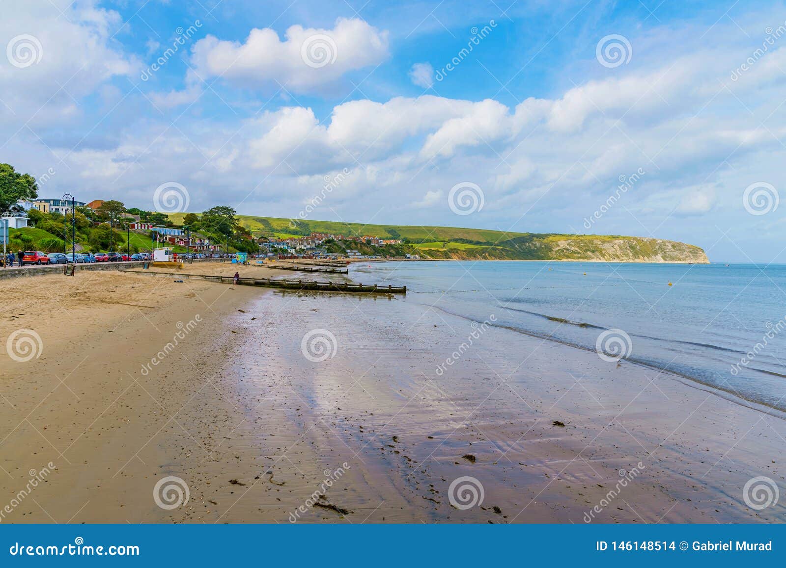 Swanage beach view stock photo. Image of europe, tranquil - 146148514