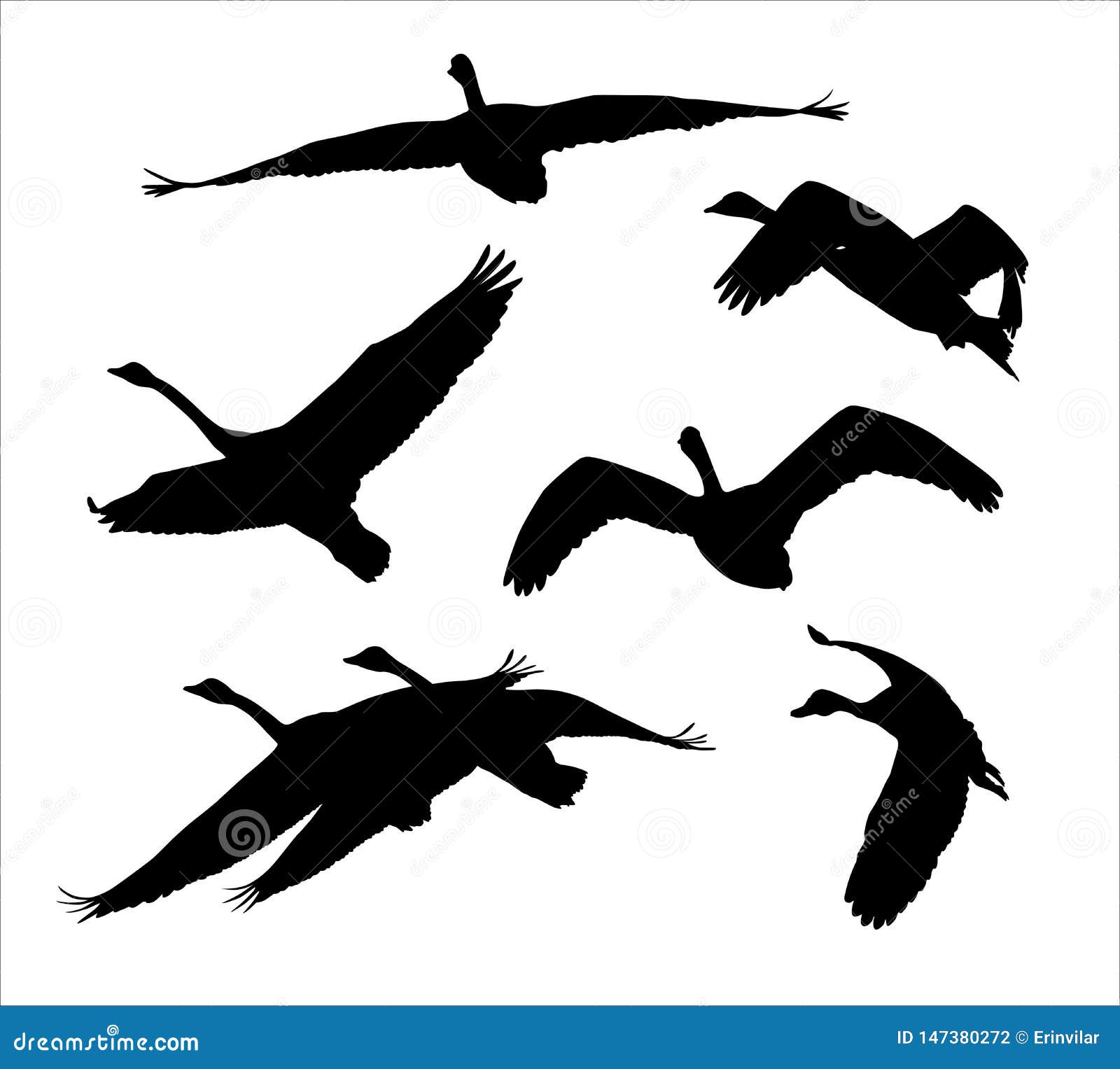 Flock of Flying Swans Silhouettes Vector Set Stock Vector ...