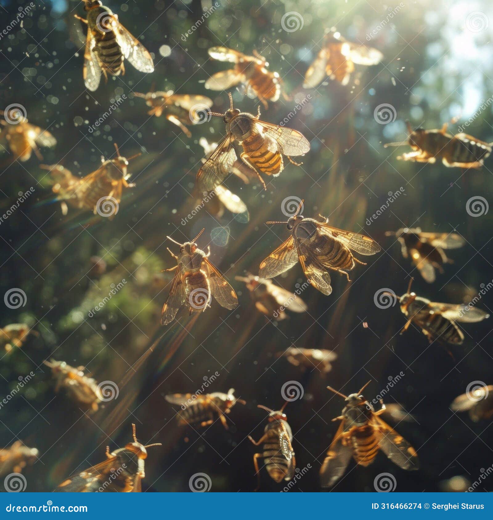 A Swarm of Bees Flying in the Air with Sunlight Shining on Them, AI ...