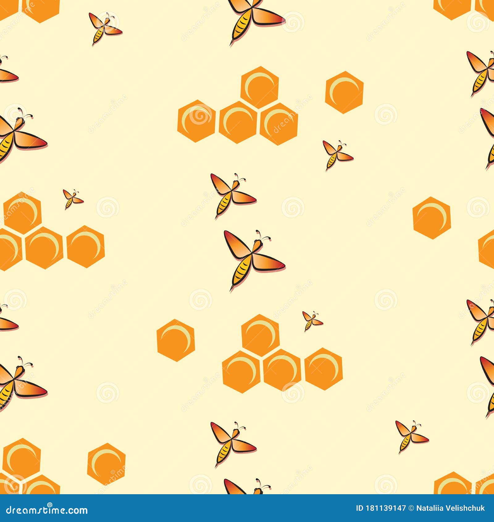 Swarm Bees. Honey Bees Fly In The Clouds. Cartoon Cute Character ...