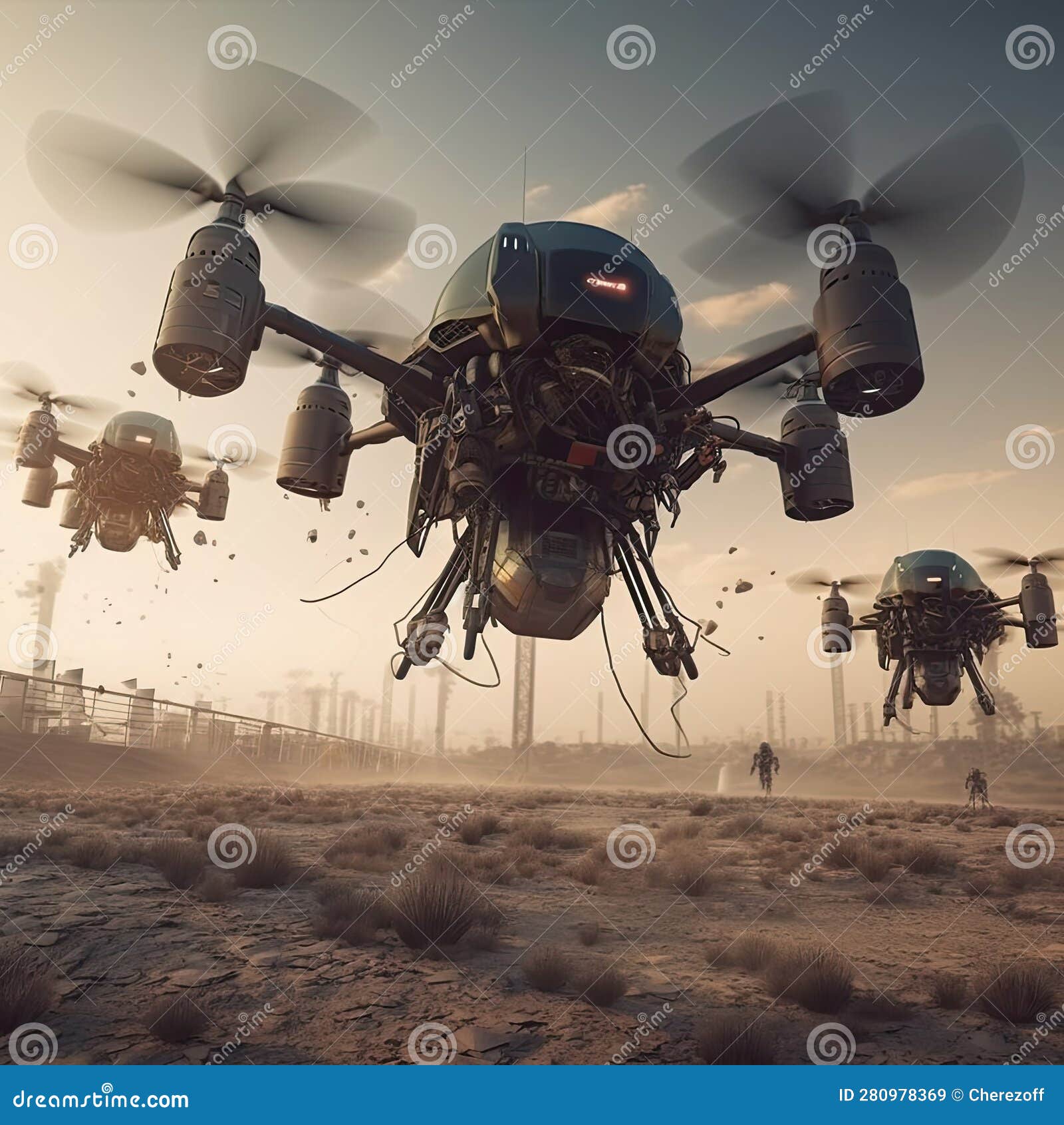 A swarm of combat drones stock illustration. Illustration of control ...