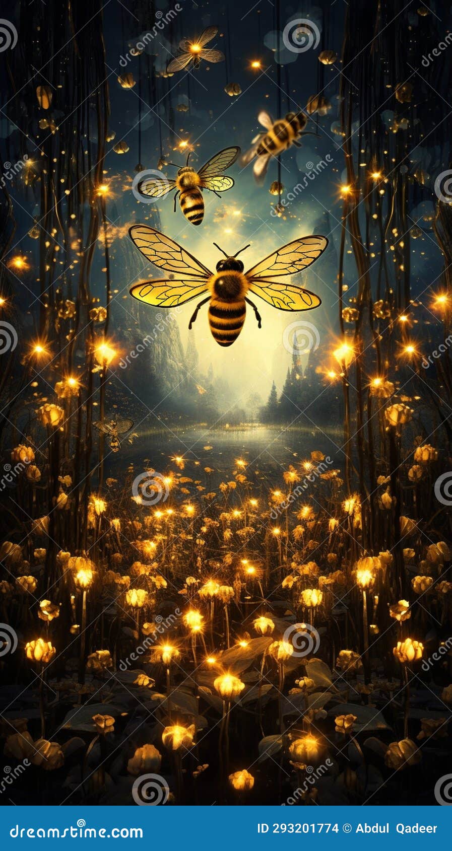 A Swarm of Fireflies Illuminating the Night Sky Stock Illustration ...