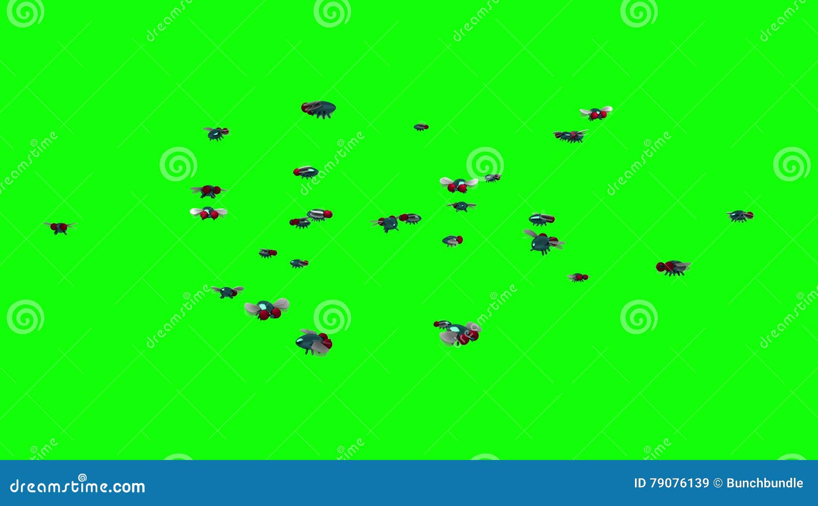 Swarm of Flies. 3D Animation in Cartoon Style. Green Screen, Loopable ...