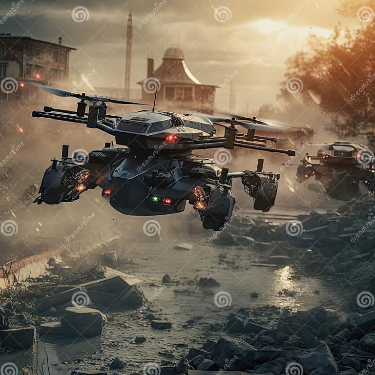 Swarm of FPV Drones in Combat Attack Stock Image - Image of quad ...