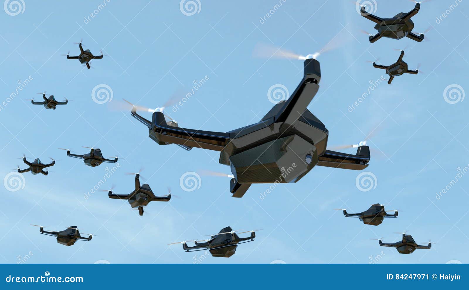 Swarm of Security Drones with Surveillance Camera Flying in the Sky ...