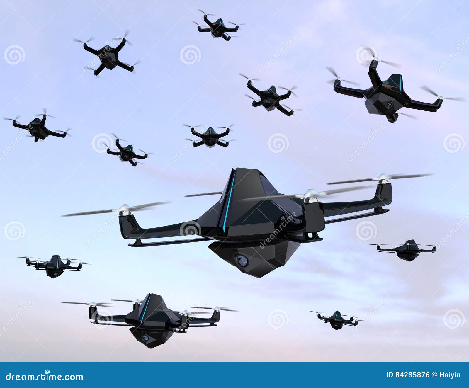 Swarm Of Security Drones With Surveillance Camera Flying In The Sky ...