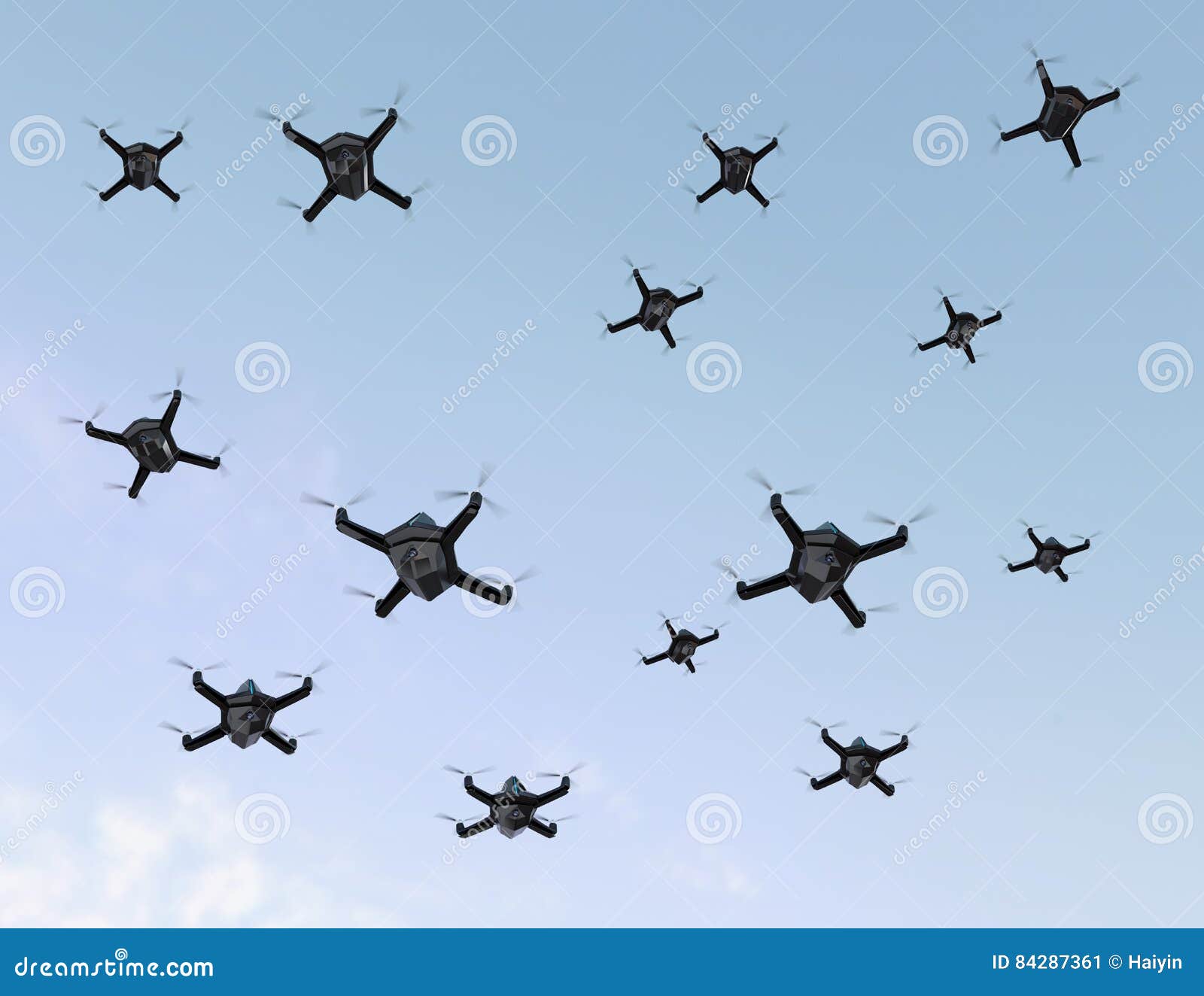 Swarm Of Security Drones With Surveillance Camera Flying In The Sky ...