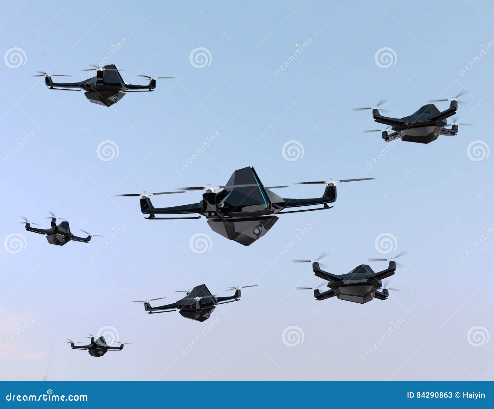 Swarm Of Security Drones With Surveillance Camera Flying In The Sky ...
