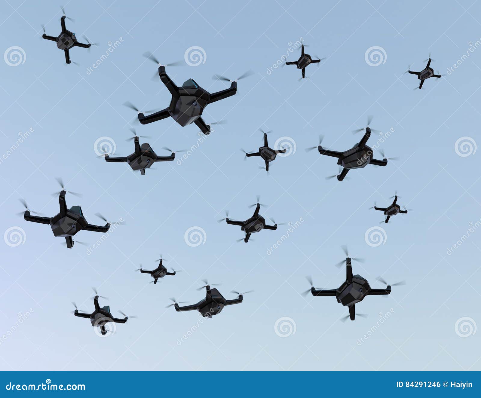Swarm Of Security Drones With Surveillance Camera Flying In The Sky ...