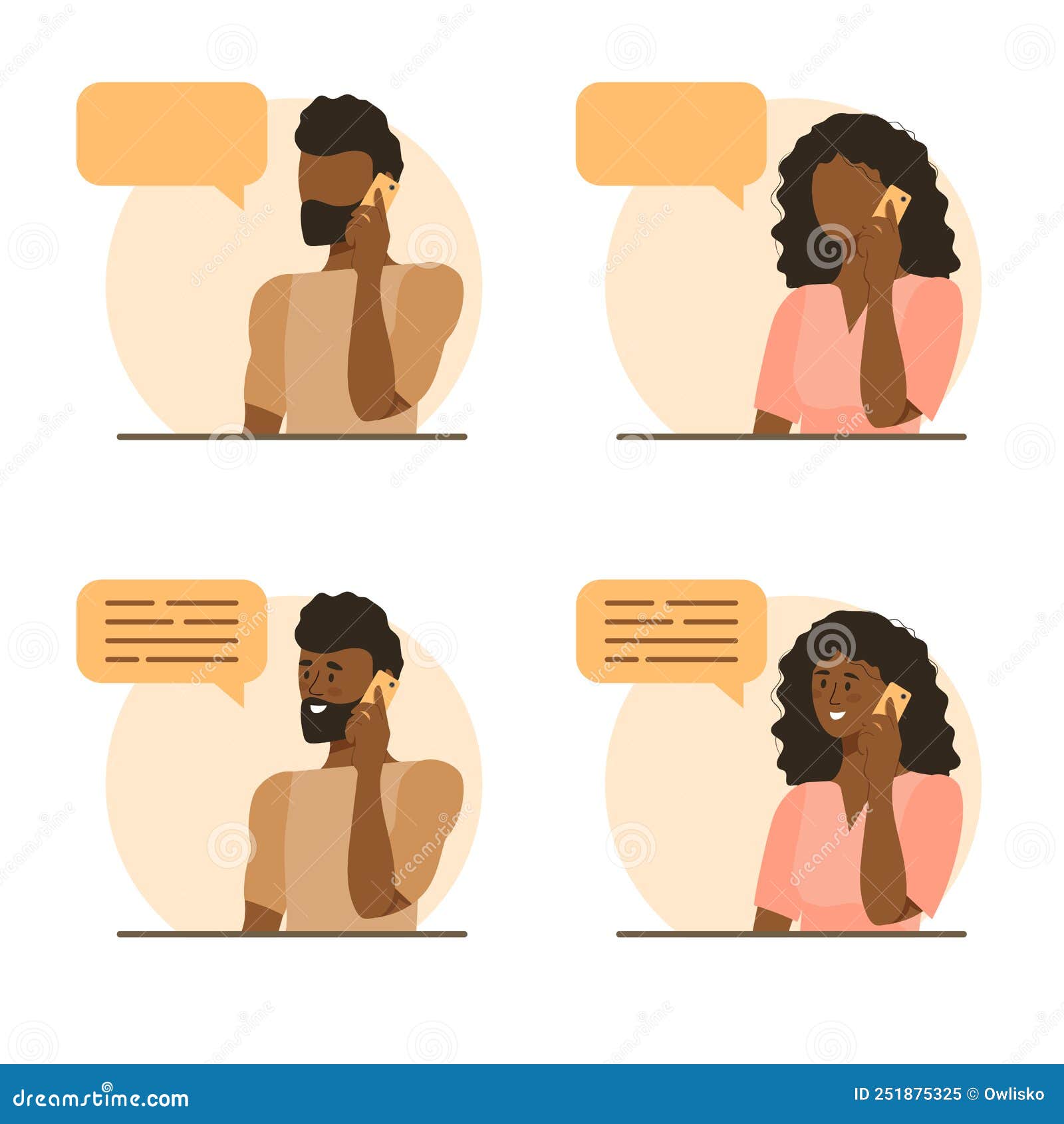 Swarthy Man And Woman Talk On Cell Phone Stock Vector Illustration Of
