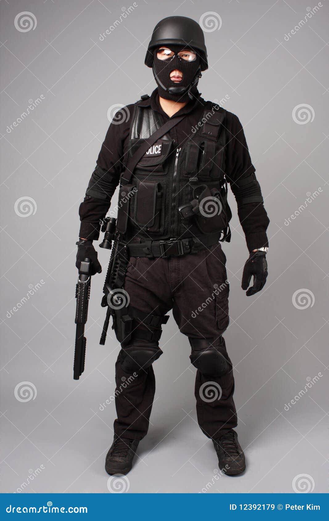 SWAT police officer stock image. Image of inside, trigger - 12392179