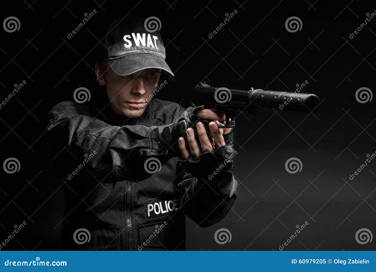 SWAT Police Officer with Pistol Stock Image - Image of antiterror ...