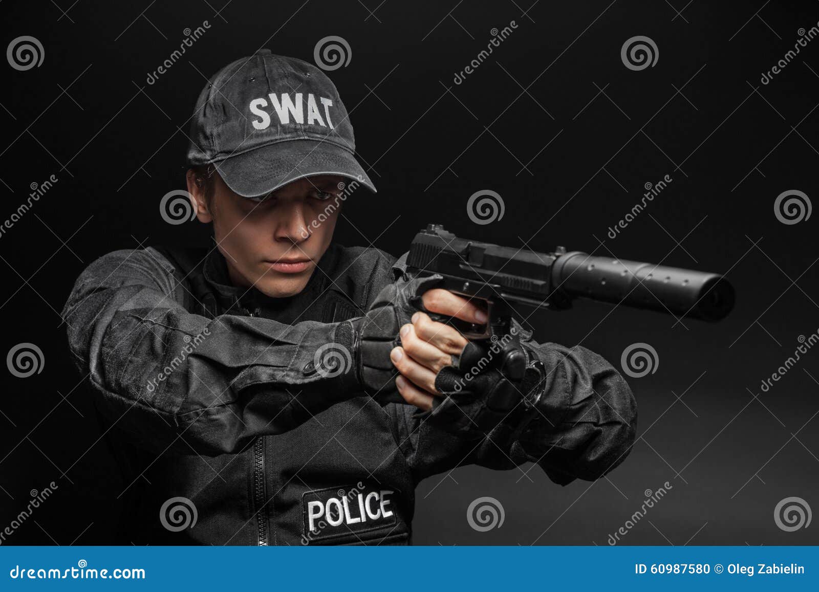 SWAT Police Officer with Pistol Stock Photo - Image of enforcement ...
