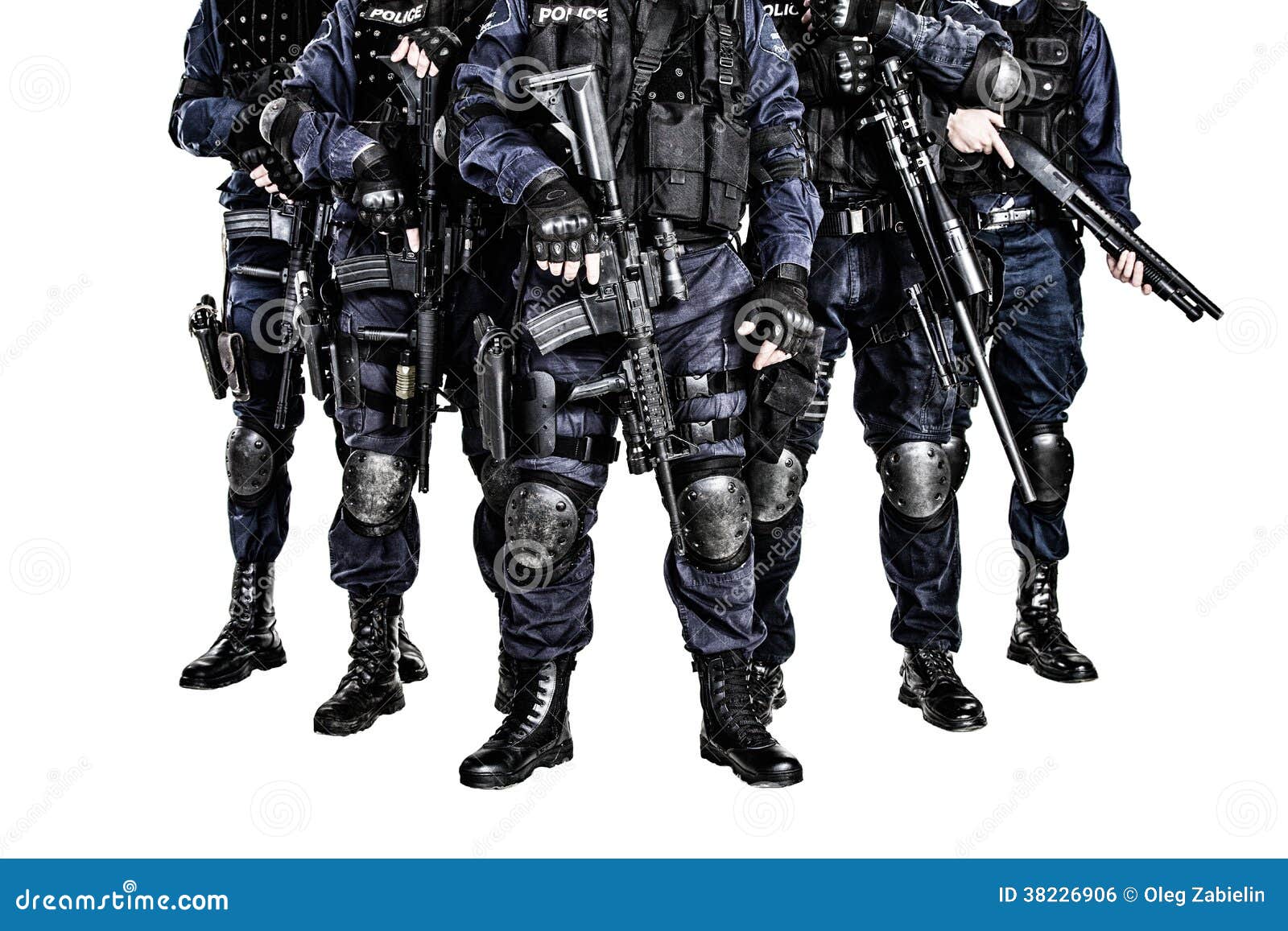 SWAT Team Officer Aiming Assault Rifle While Rappelling Stock ...