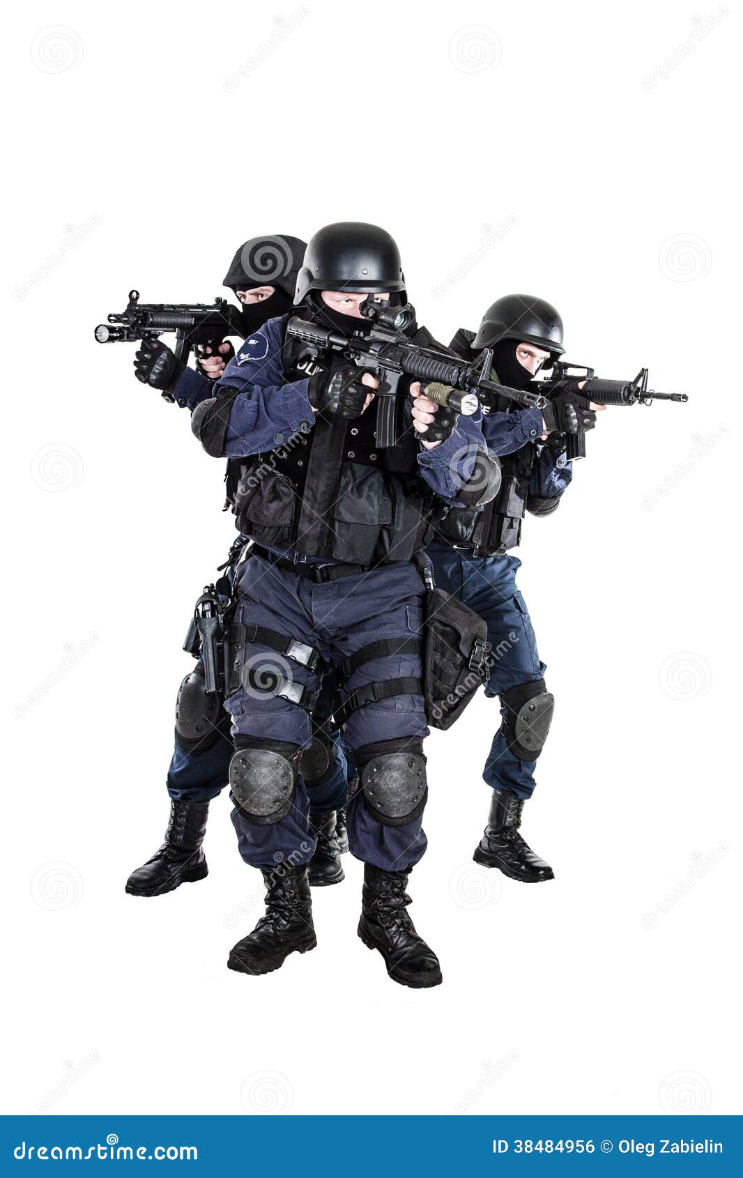 SWAT Team Officer Aiming Gun While Rappelling Stock Photography ...