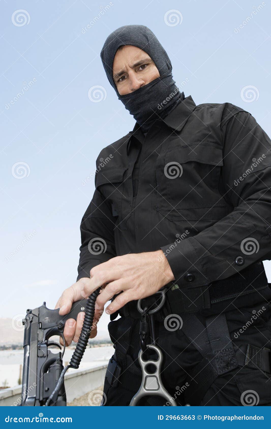 SWAT Team Officer with Automatic Pistol Stock Image - Image of ...