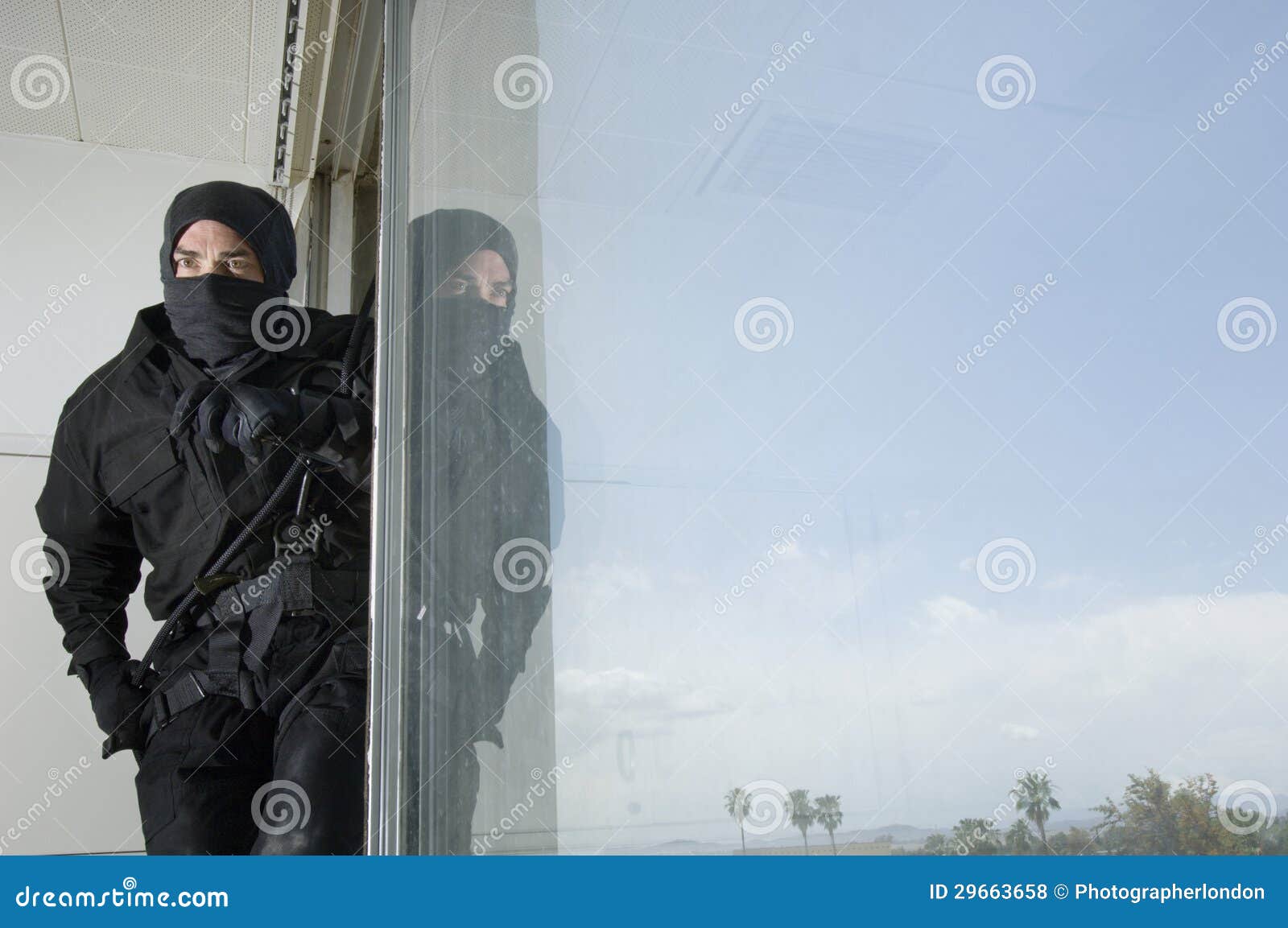 SWAT Team Officer in Window Stock Photo - Image of male, flat: 29663658