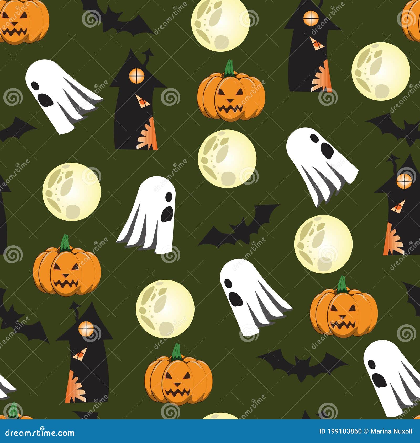 Happy Halloween Seamless Pattern with Green Background for Any Kind of ...
