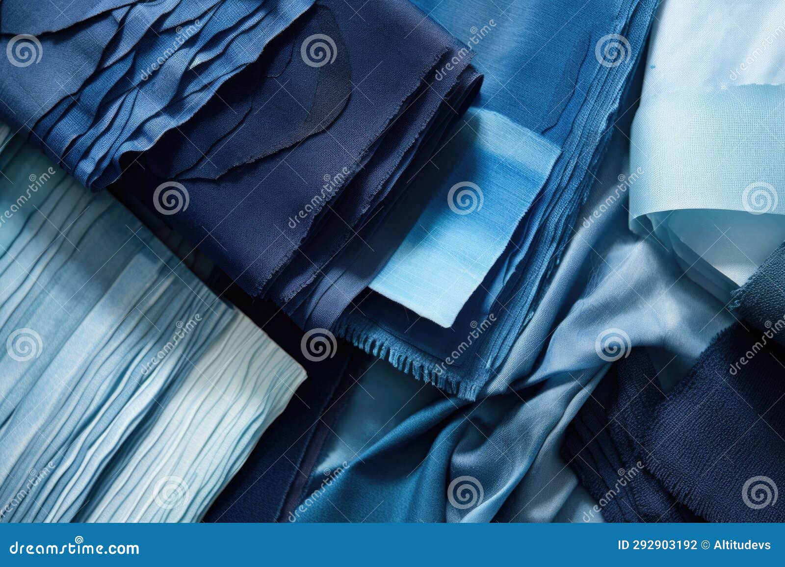 Swatches of Fabric in Various Shades of Blue Stock Photo - Image of ...