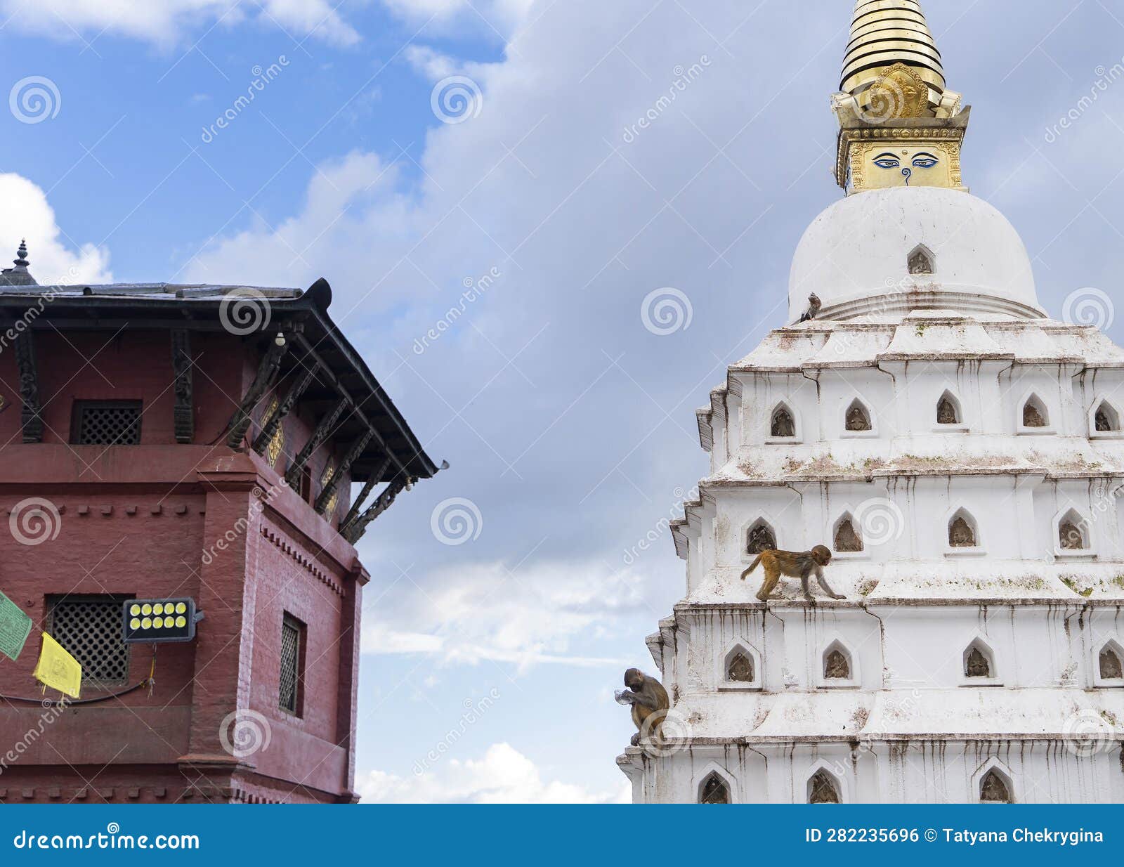 Swayambhunath Stupa Complex with Monkeys Playing. Kathmandu, Nepal ...